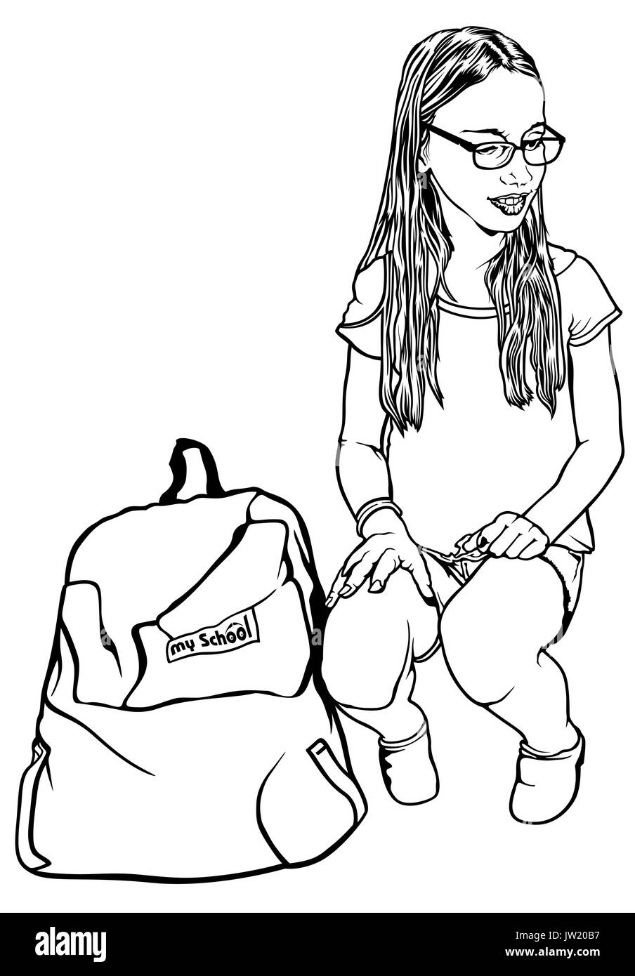Sitting Young School Girl Stock Vector Image & Art - Alamy