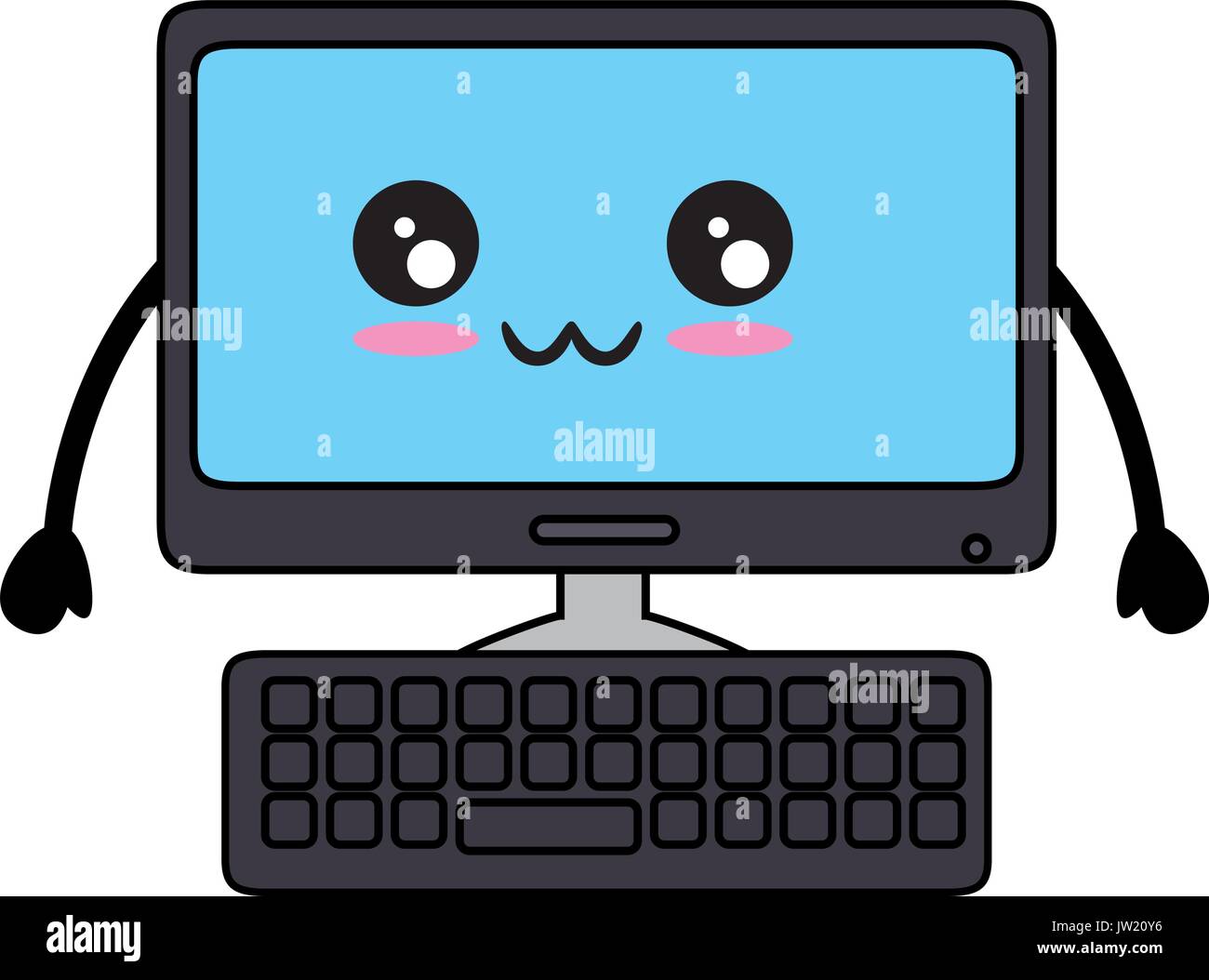 kawaii computer icon over white background vector illustration Stock ...