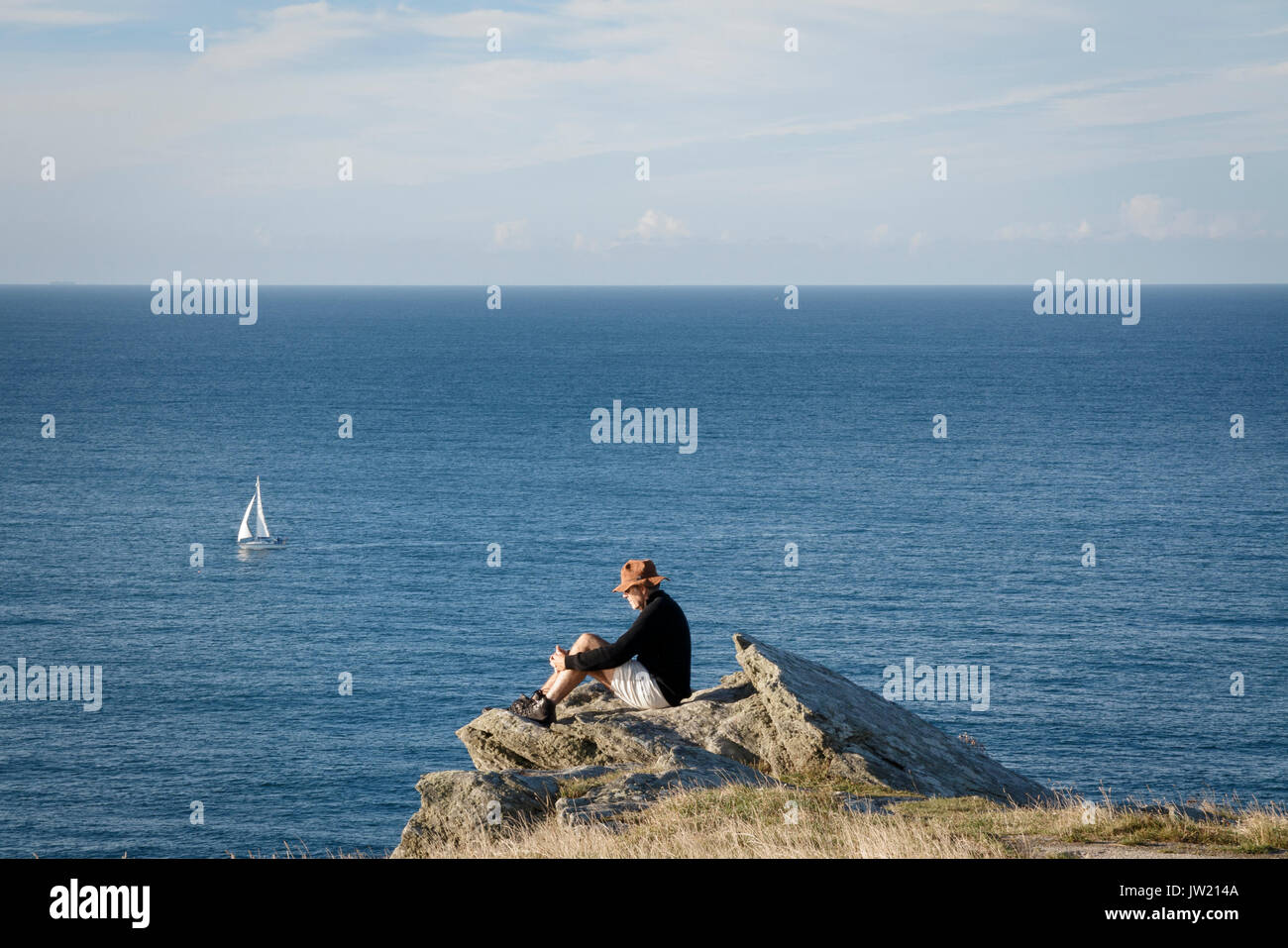 Walker at Prawle Point, South Devon, UK Stock Photo - Alamy