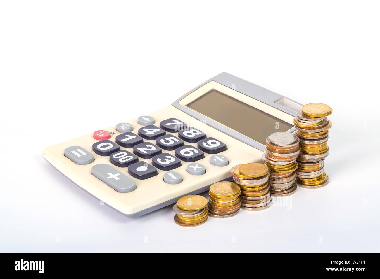 Savings, increasing columns of coins, piles of coins arranged as a ...