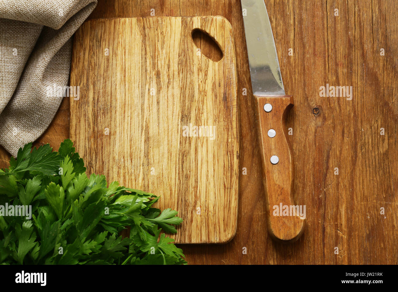 Food background, wooden cutting board and knife Stock Photo - Alamy