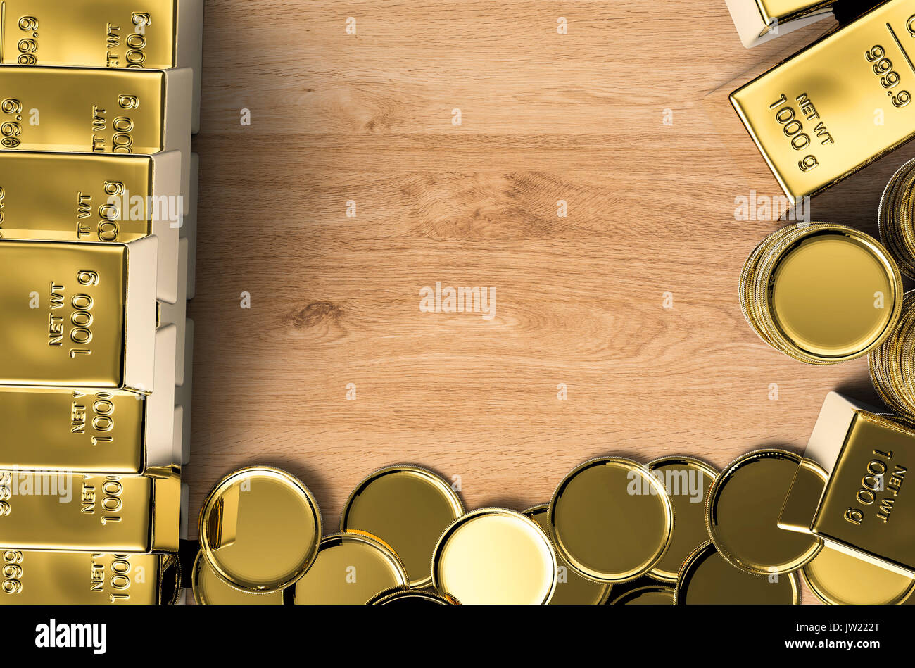 gold coins and gold bars with blank space Stock Photo - Alamy