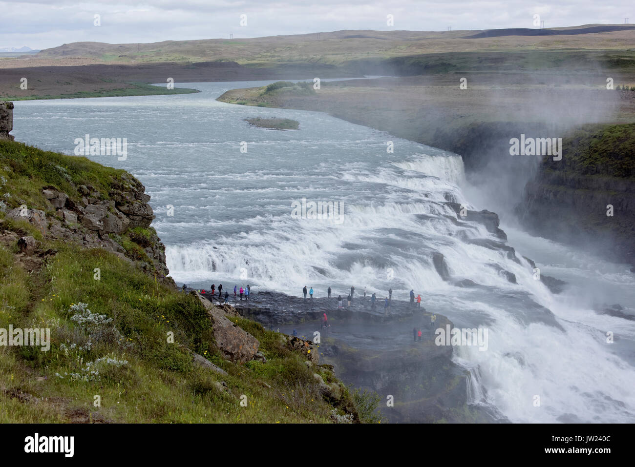 Gullfoss Falls, Golden Falls, drops 32 meters, 105 ft into a canyon ...