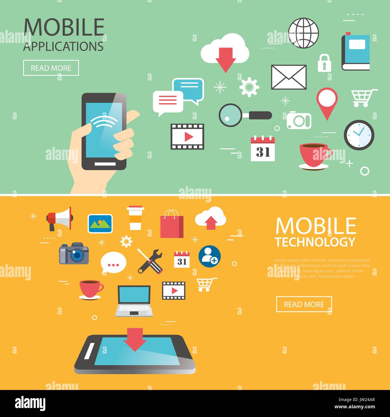 mobile application technology banner template flat design Stock Vector ...