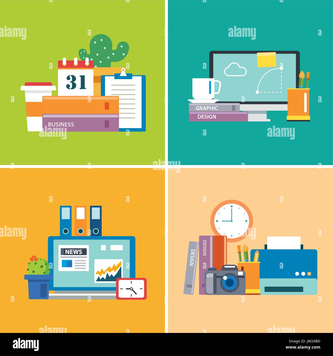 set of flat design workspace.designer,business,student Stock Vector Image & Art - Alamy