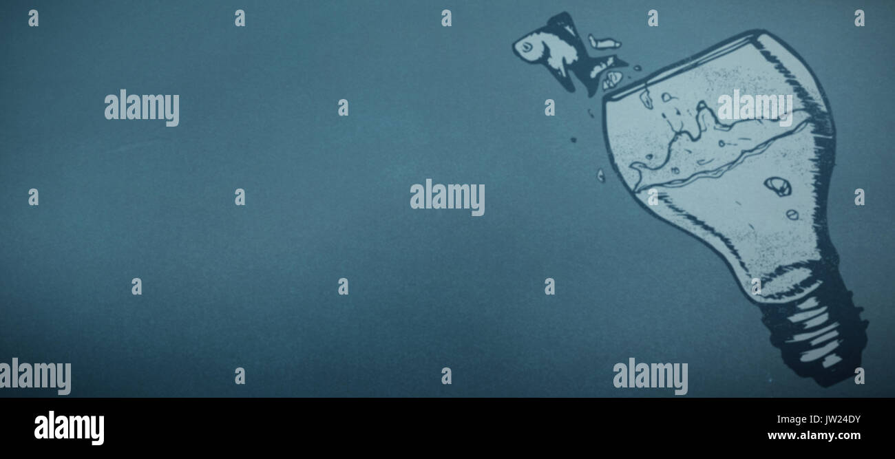 Fish jumping out of light bulb bowl against blue Stock Photo - Alamy