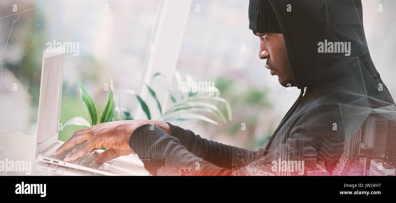 Hacker typing on futuristic computer hi-res stock photography and ...