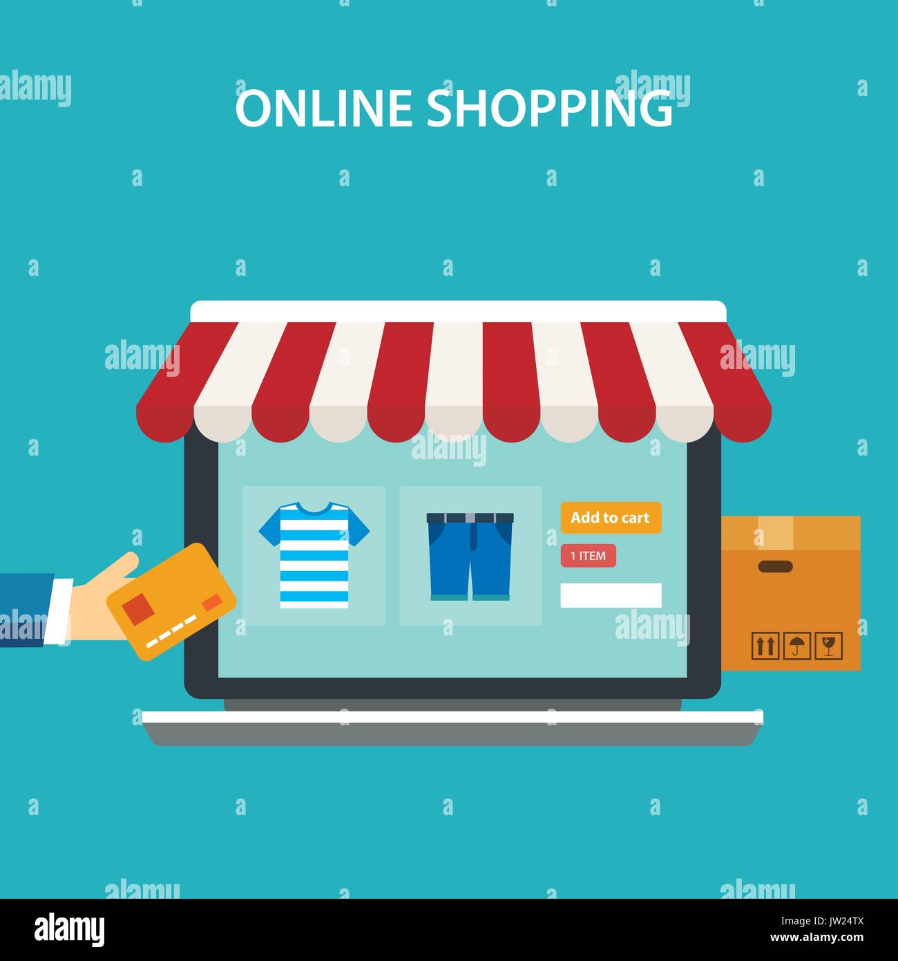 Online shopping computer screen hand Stock Vector Images - Alamy