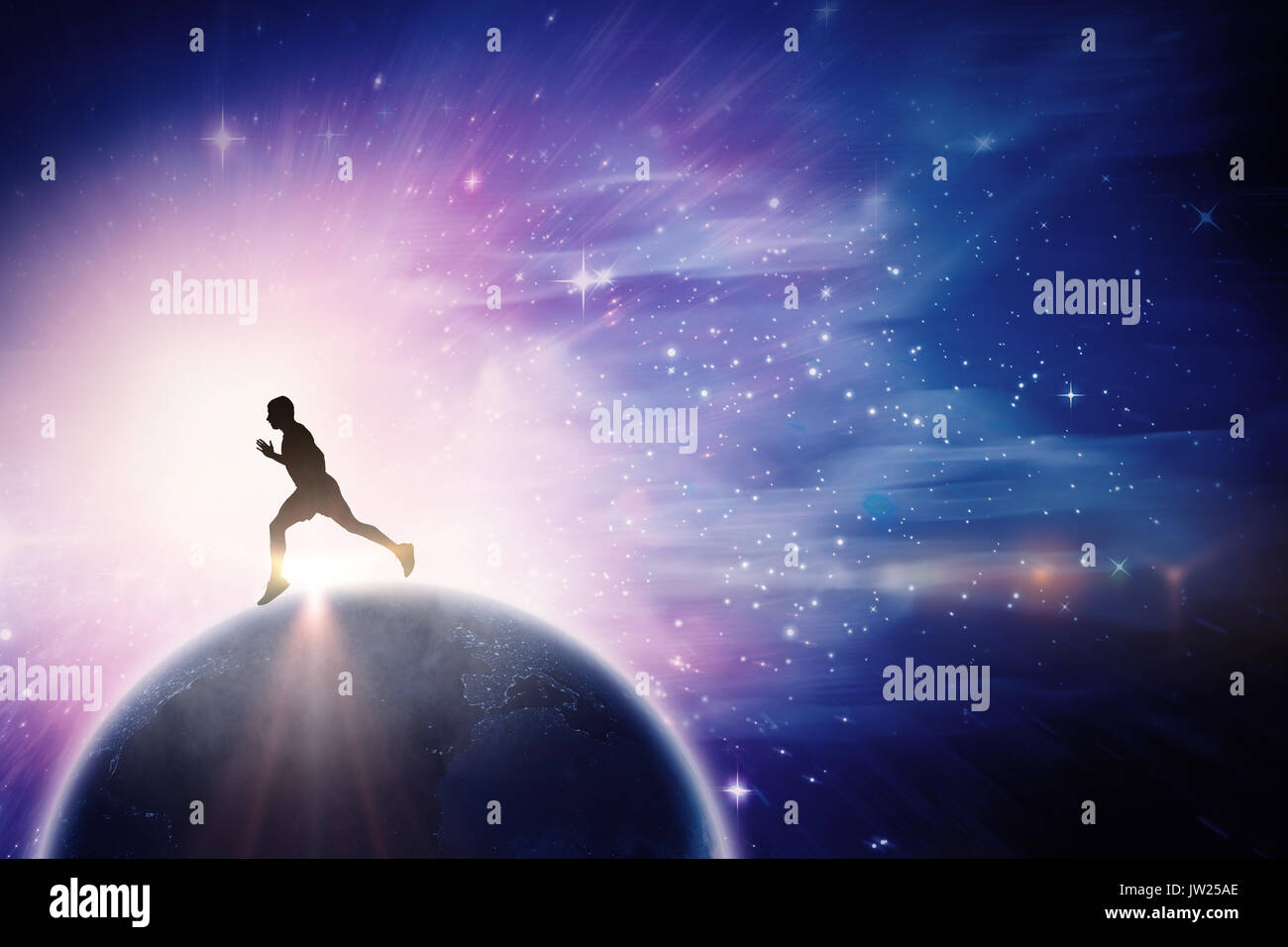 Male runner running against splashing of blue color powder Stock Photo ...