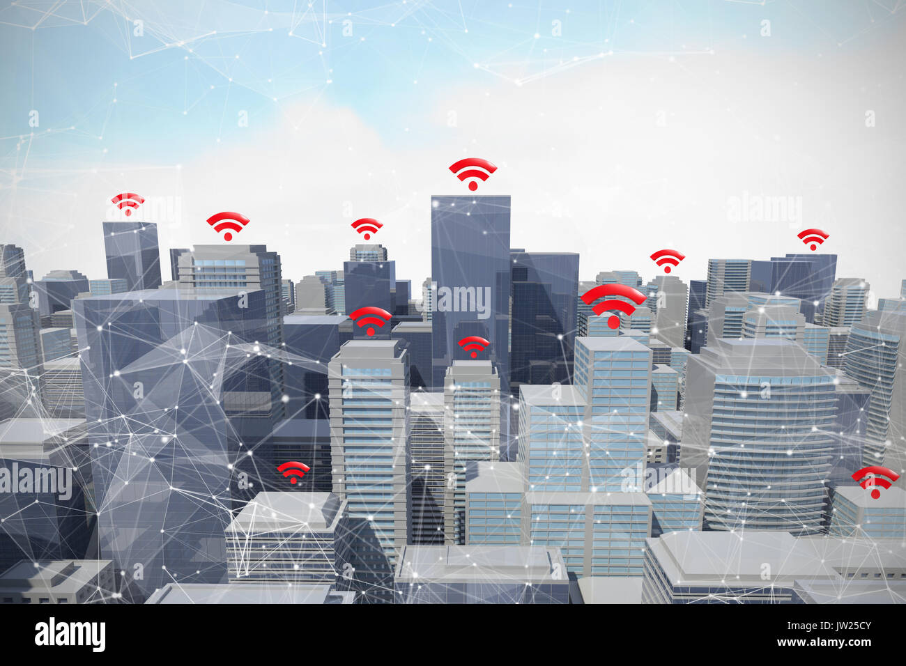 Red wifi symbol against blue sky with clouds Stock Photo - Alamy