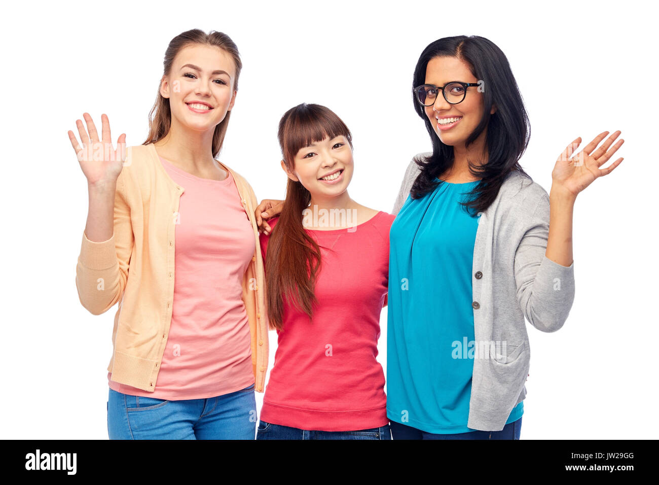 international group of happy women waving hands Stock Photo - Alamy