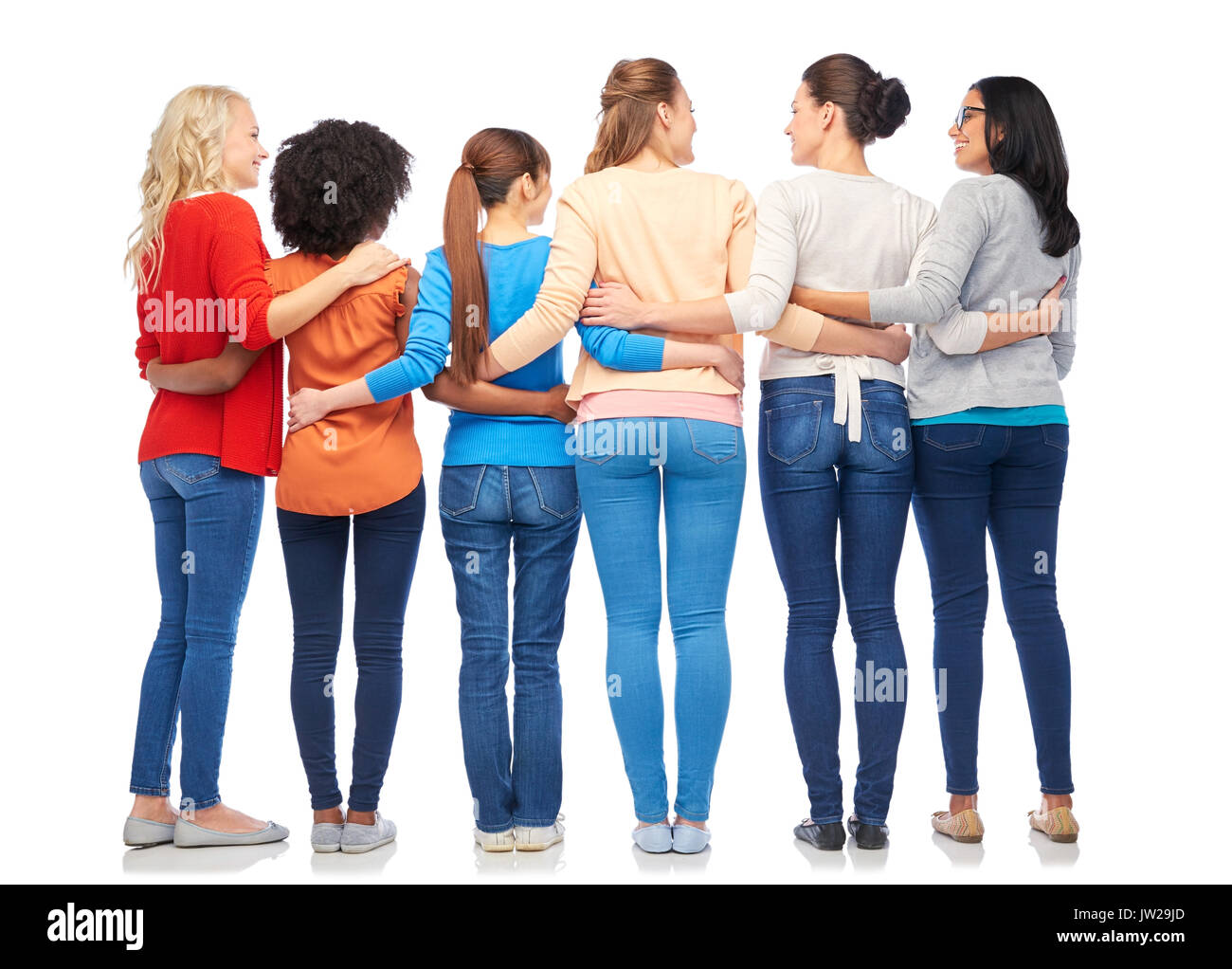 international group of happy women from back Stock Photo - Alamy