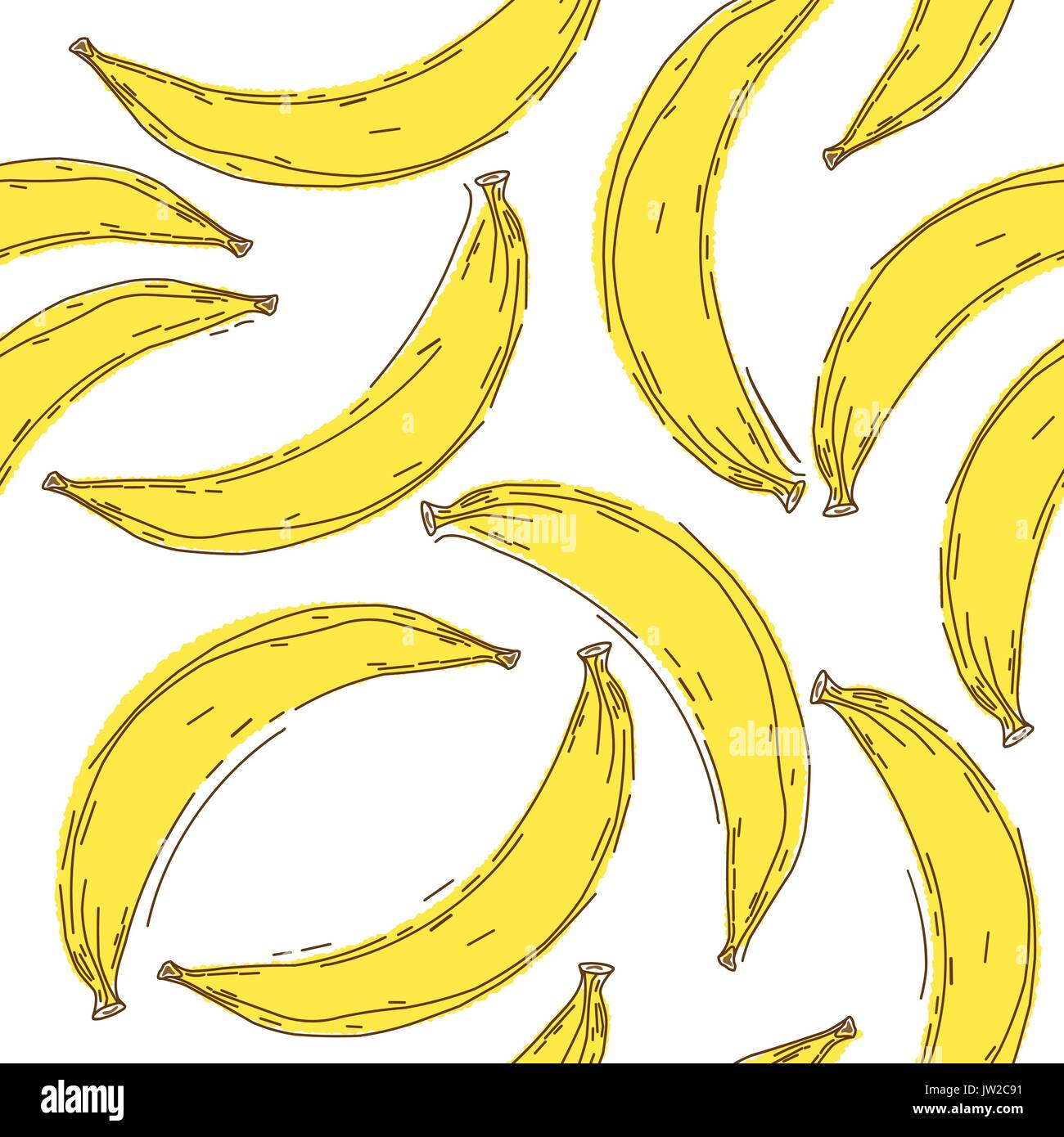 Banana seamless pattern. Endless yellow bananas on white back Stock ...