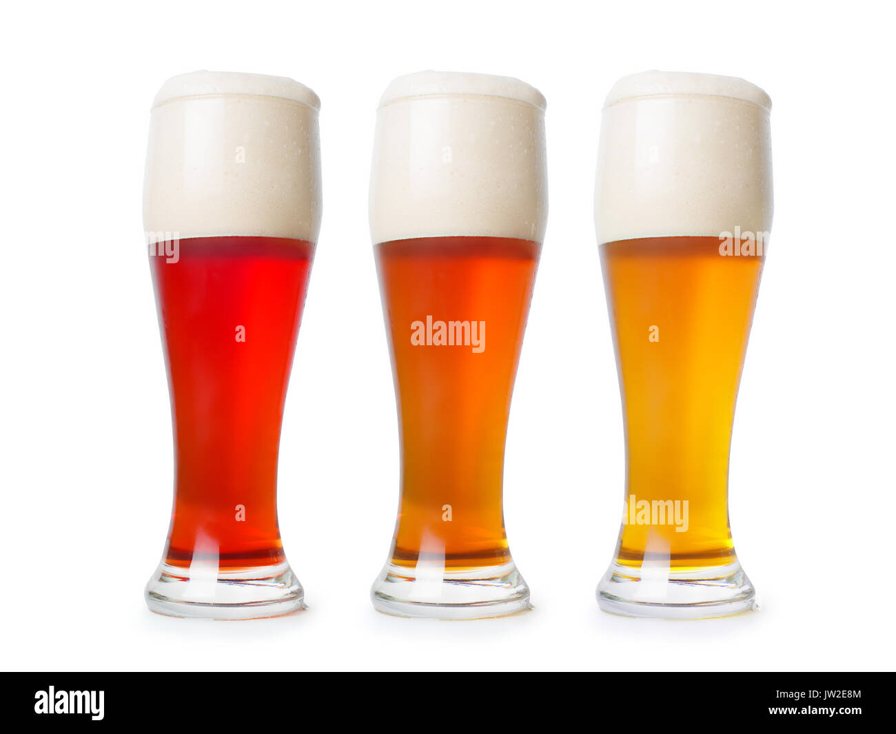 Three different beer pint. Dark, light and red variation. Isolated on ...