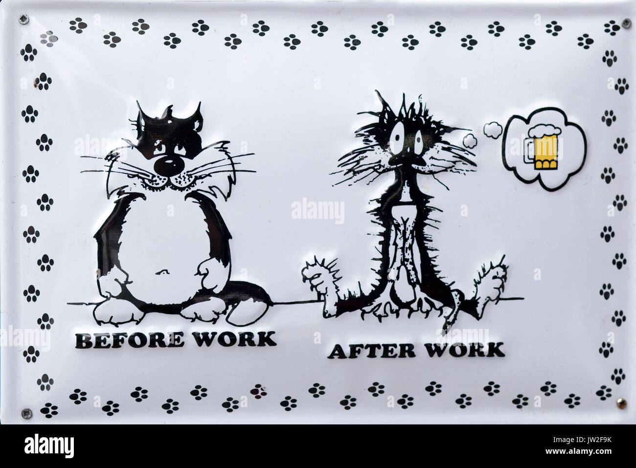 before and after work metal sign Stock Photo - Alamy