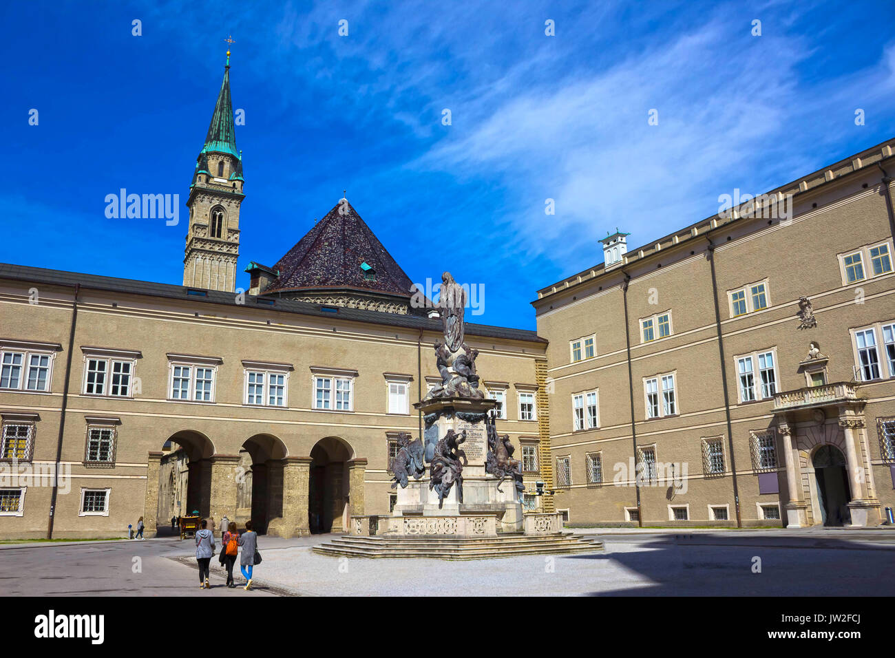 Classic view of famous Maria Immaculata sculpture at Domplatz square ...
