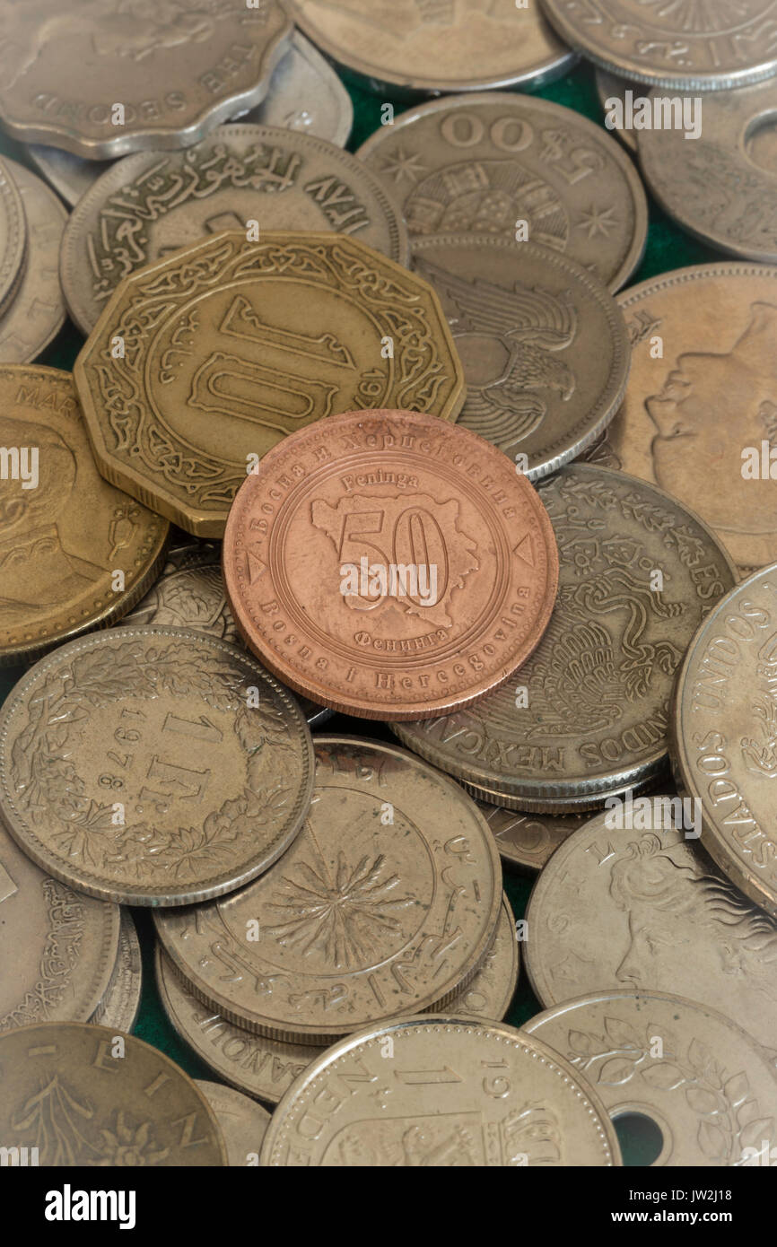 Multiple International Coins Stock Photo - Alamy