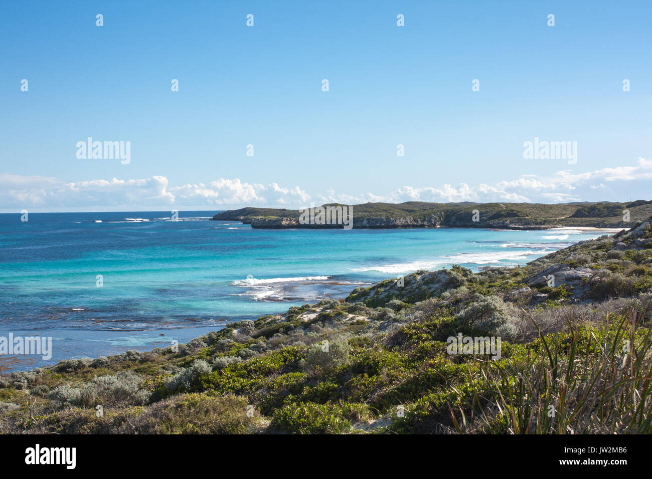 Coastal view along the Rottnest Island cycle path, Western Australia ...