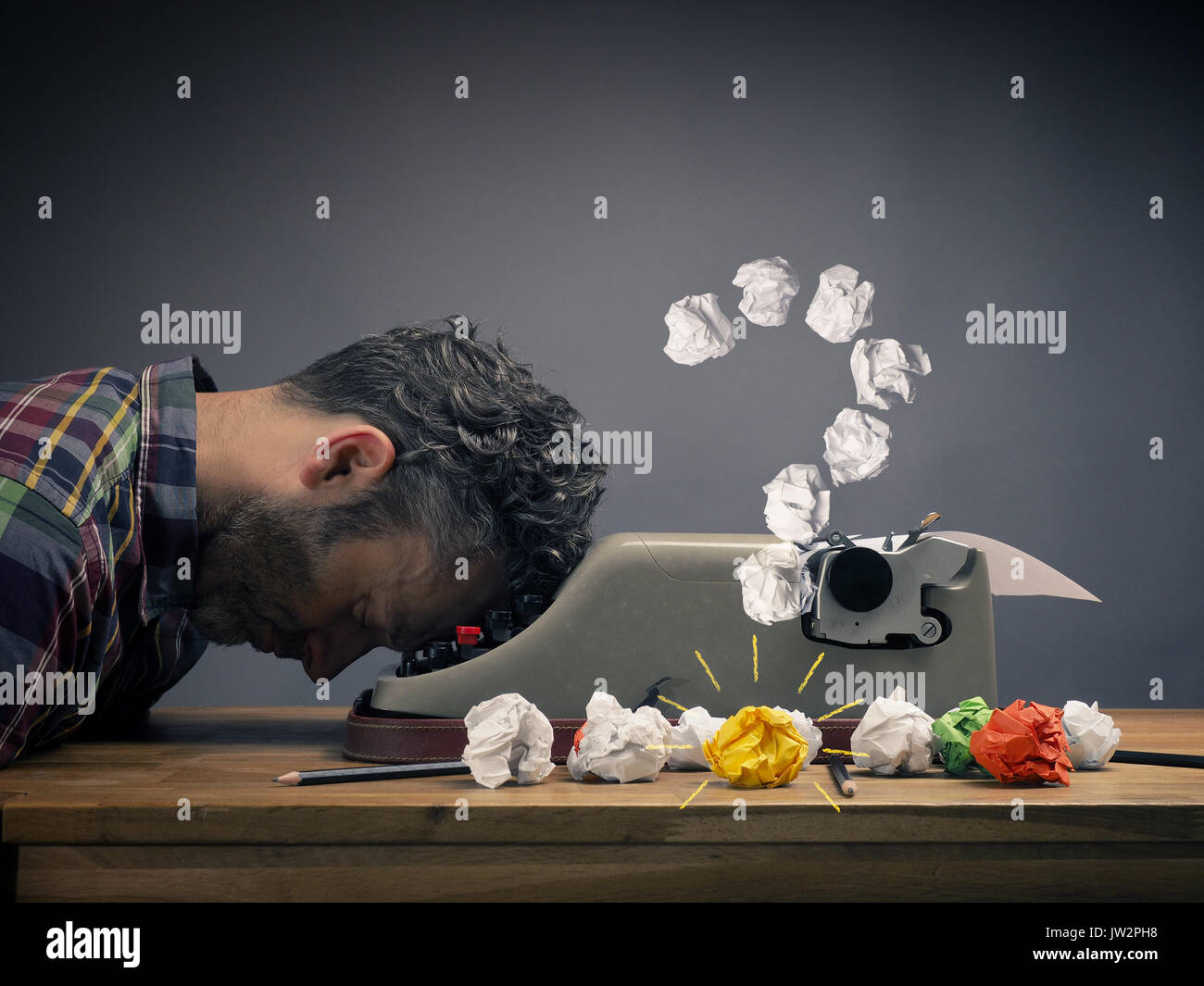 Businessman gets an idea while dreaming or sleeping, creativity concept ...