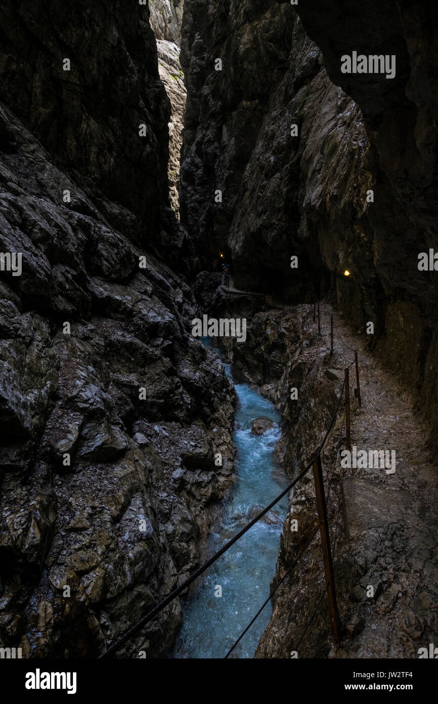 Passing through the Hollentalklamm gorge, narrow ravine, Zugspitzland ...