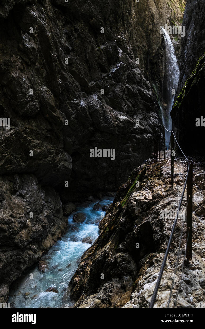 Passing through the Hollentalklamm gorge, narrow ravine, Zugspitzland ...
