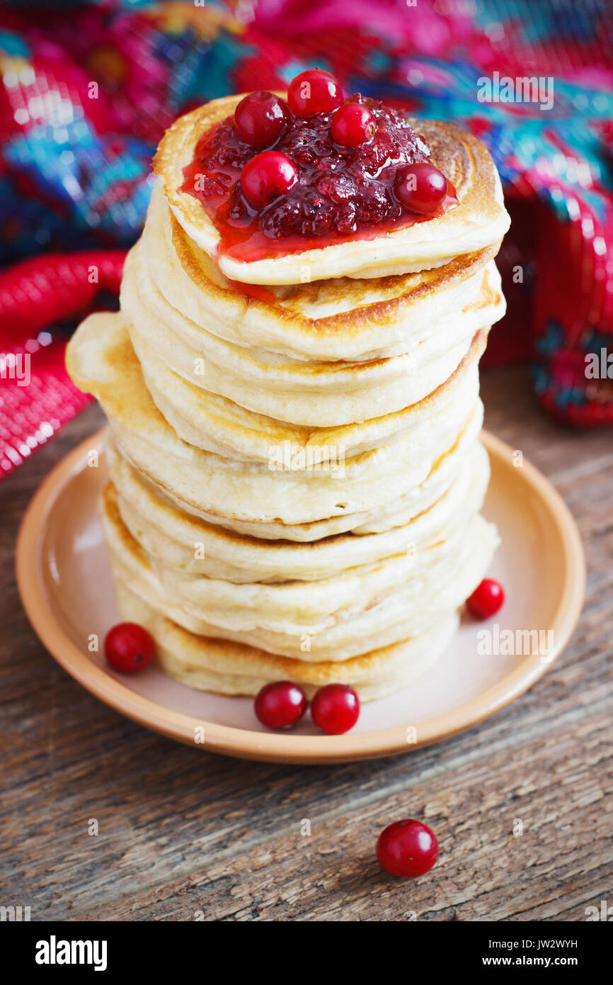 Staple of yeast pancakes from cranberry, traditional for Russian ...