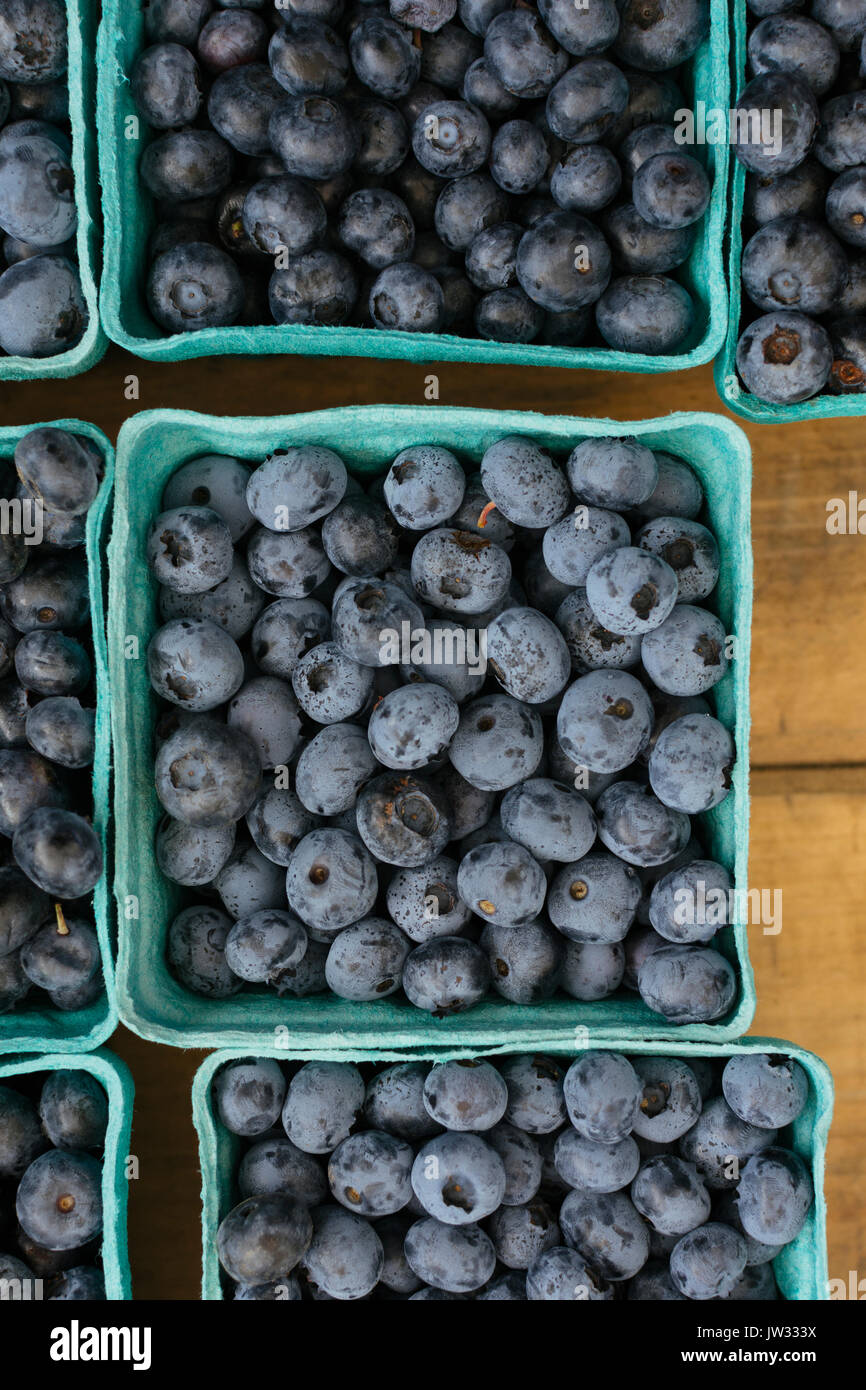 Blueberries in papers containers at market Stock Photo - Alamy