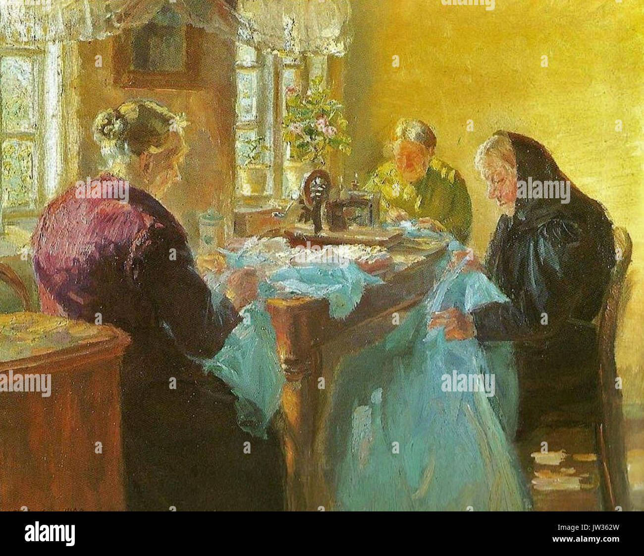 Anna Ancher (Danish painter, 1859 1935) Sewing a Dress for a Costume ...