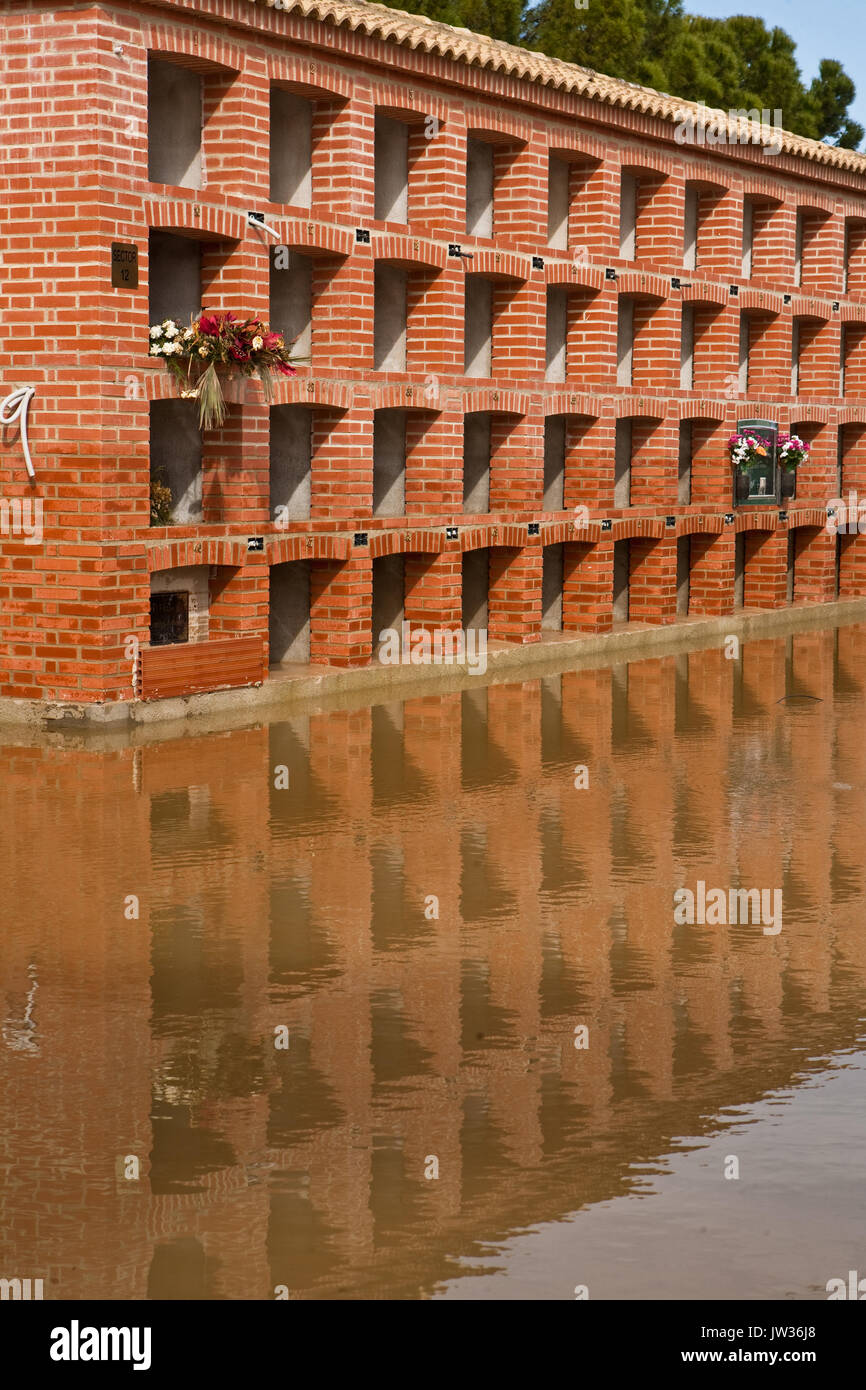 Cemetery flooded by the intense winter rains, concept of climate change ...