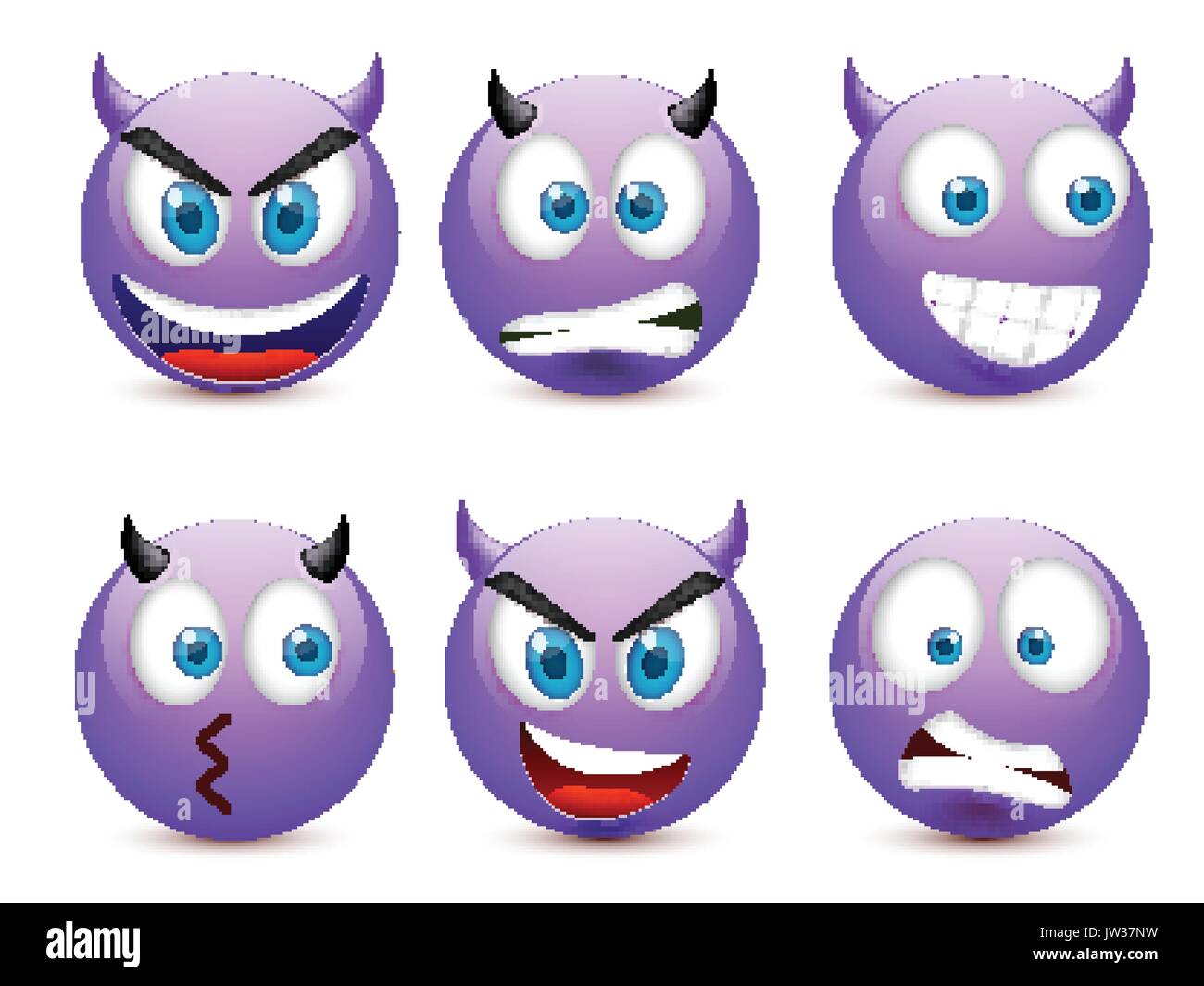 Smiley with blue eyes,emoticon set. Violet face with emotions. Facial ...