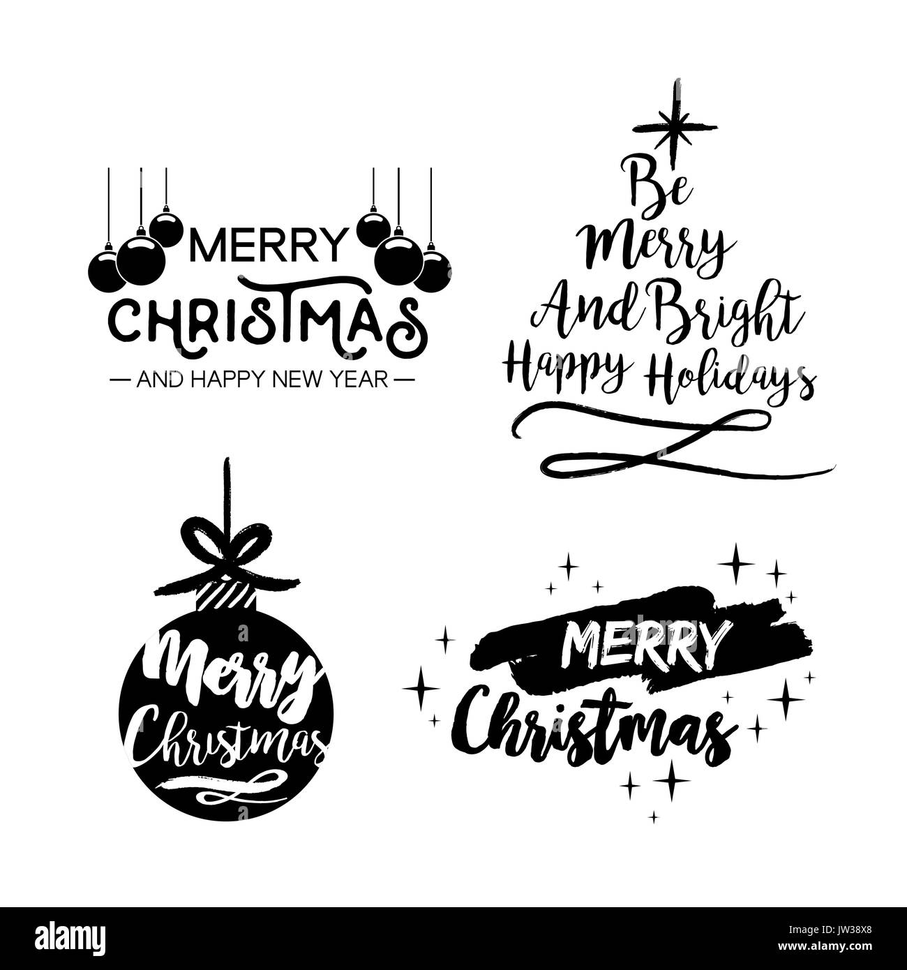 Merry Christmas Text Quote Set Calligraphy Lettering Design For