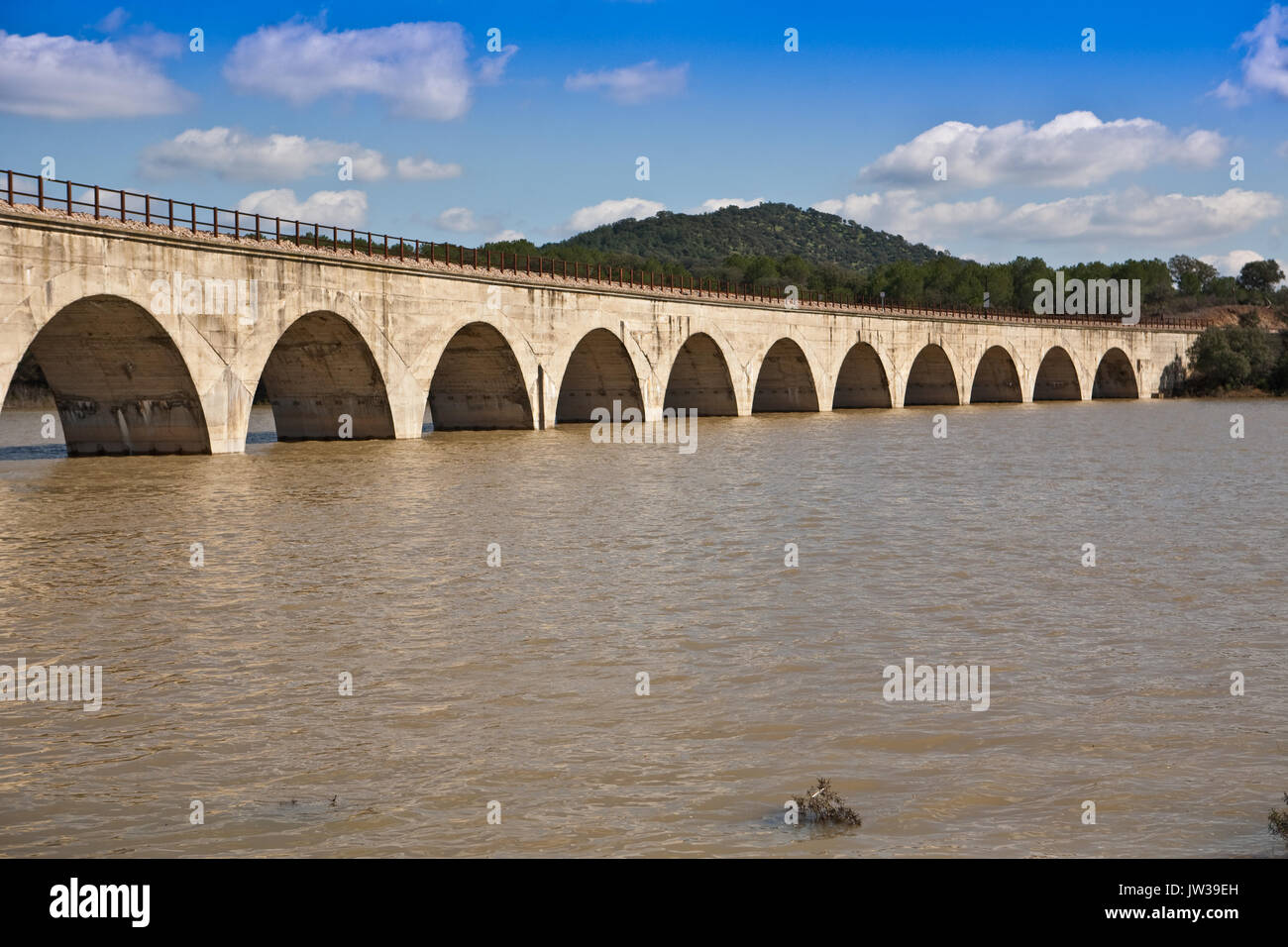Railway line Cordoba - Almorchon, view from the bridge of Las Navas ...