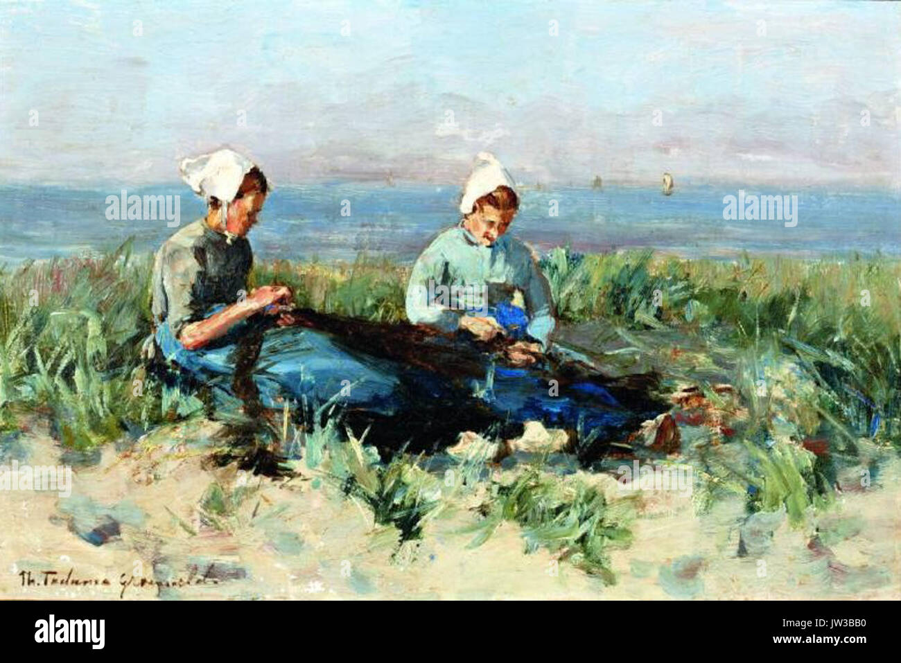 Tadema Groeneveld Katwijkse nettenboetsters in het duin Stock Photo - Alamy