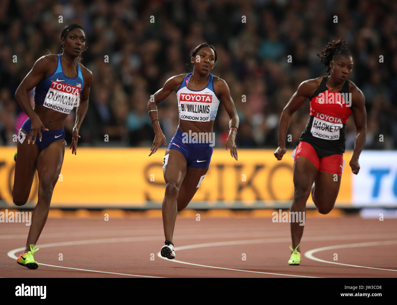USA's Kimberly Duncan (left), Great Britain's Bianca Williams (centre ...
