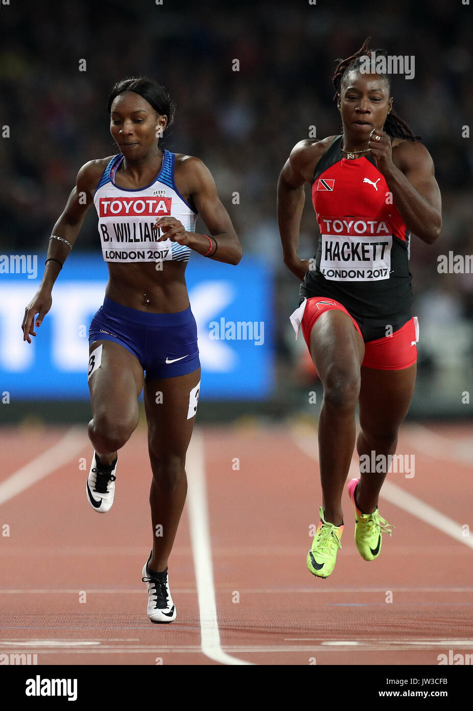 Great Britain's Bianca Williams (left) and Trinidad and Tobago's Semoy ...