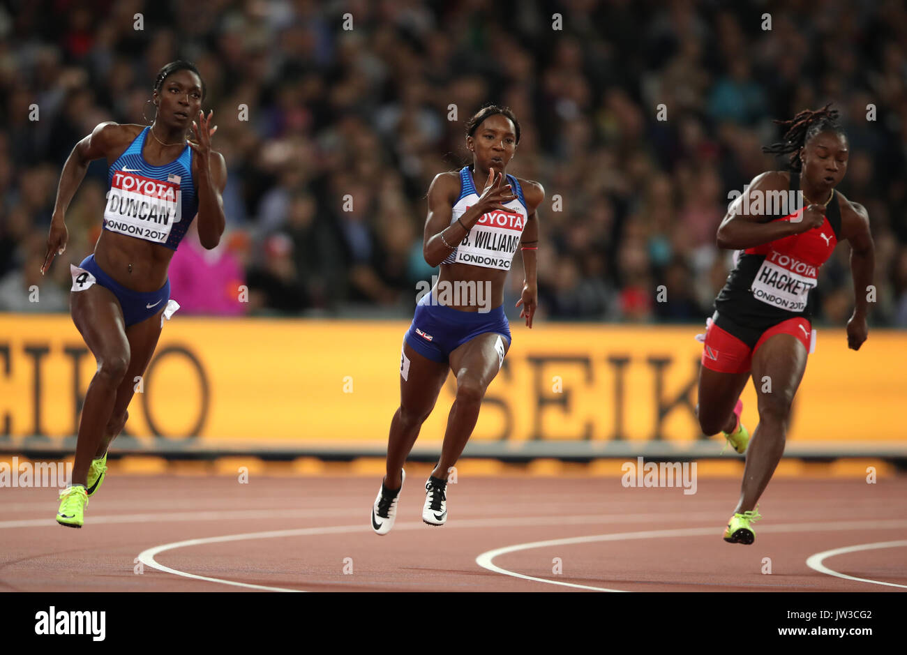 USA's Kimberly Duncan (left), Great Britain's Bianca Williams (centre ...