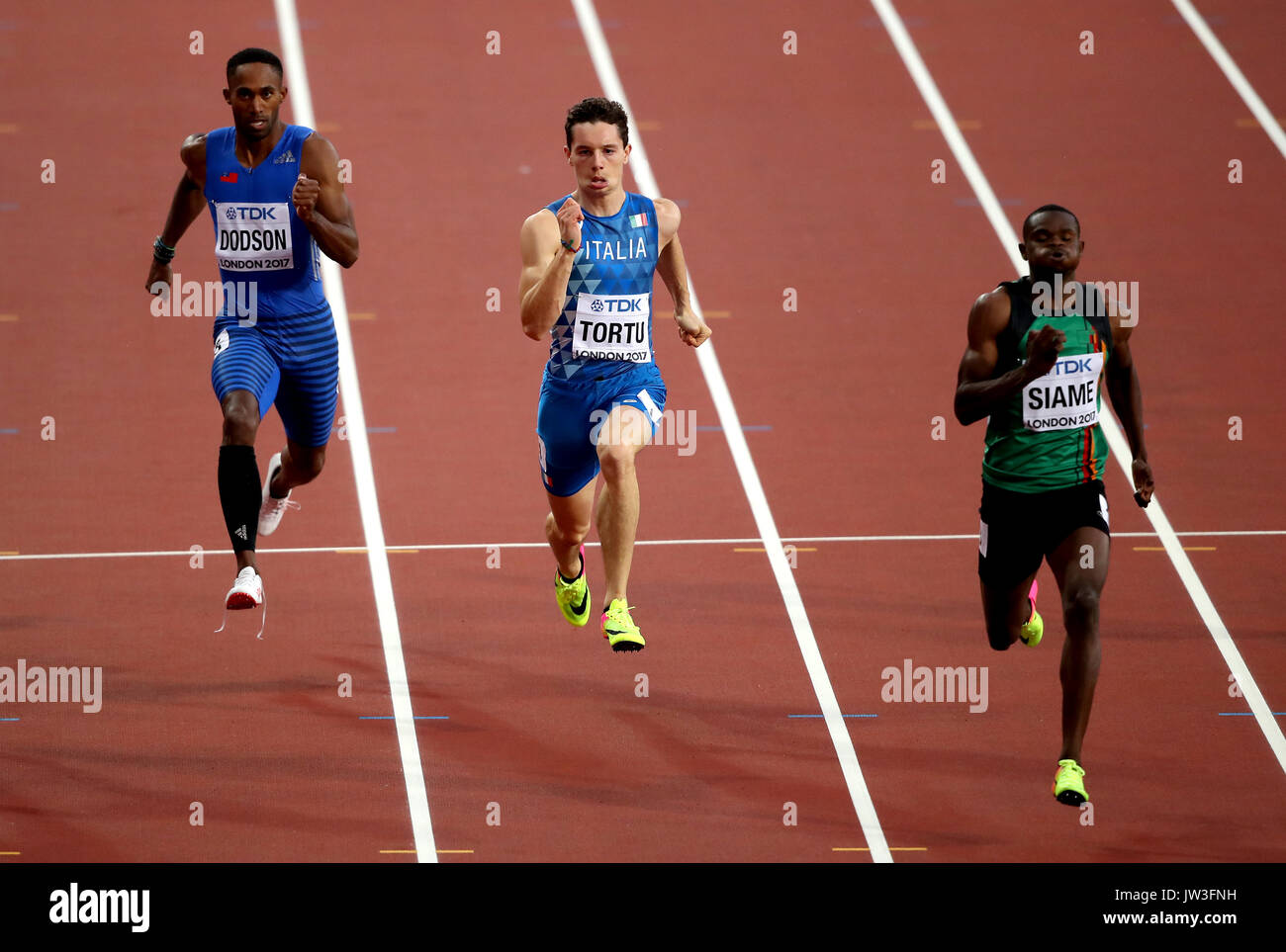 Samoa's Jeremy Dodson (left), Italy's Filippo Tortu and Zambia's Sydney ...