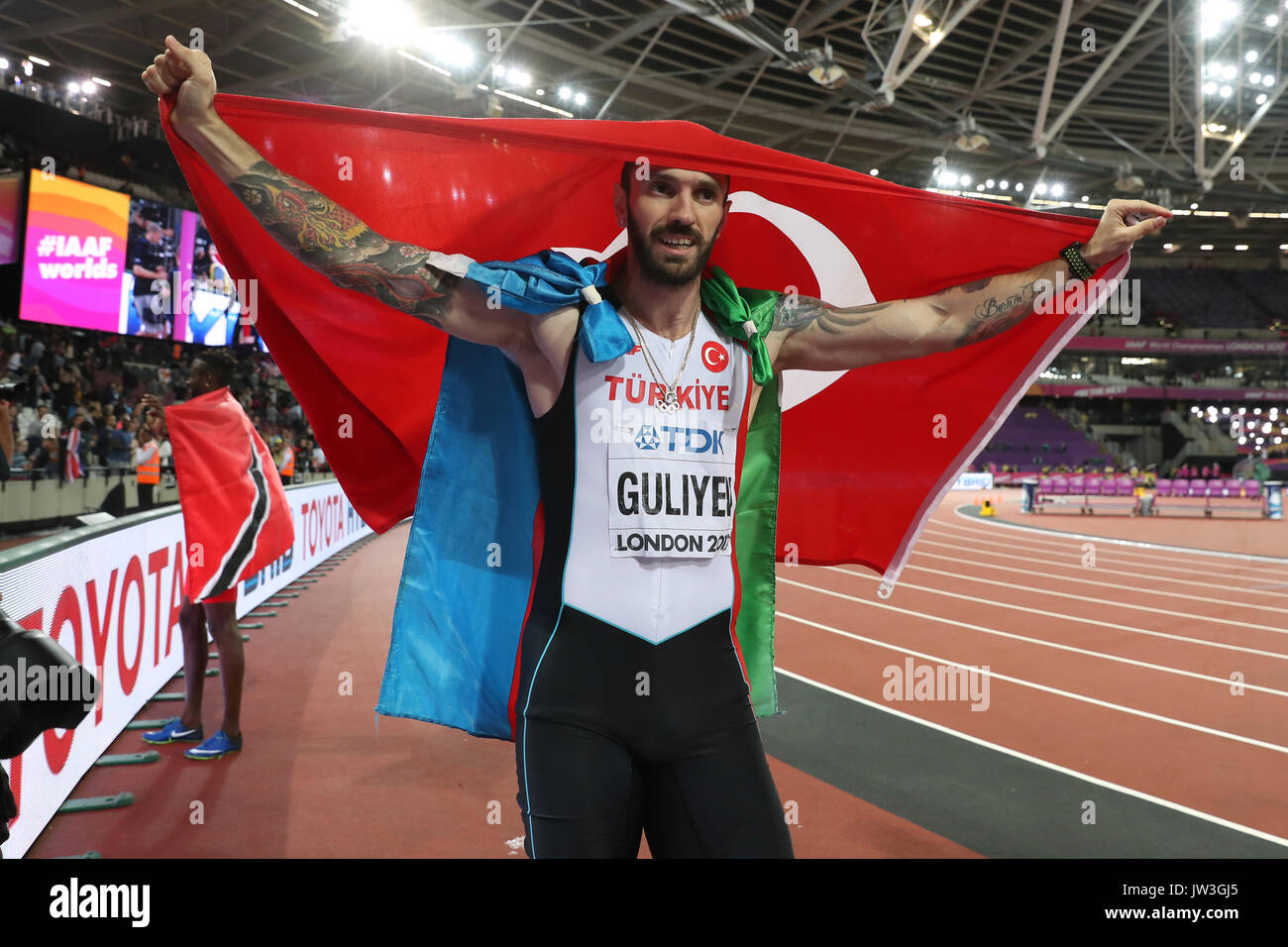 Turkey's Ramil Guliyev celebrates winning the men's 200m final during ...