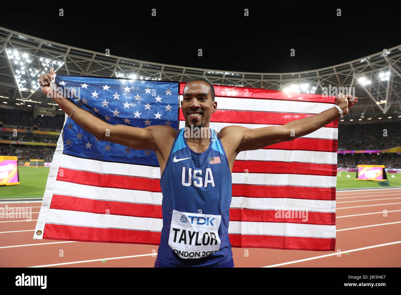 Usas christian taylor celebrates winning gold hi-res stock photography ...
