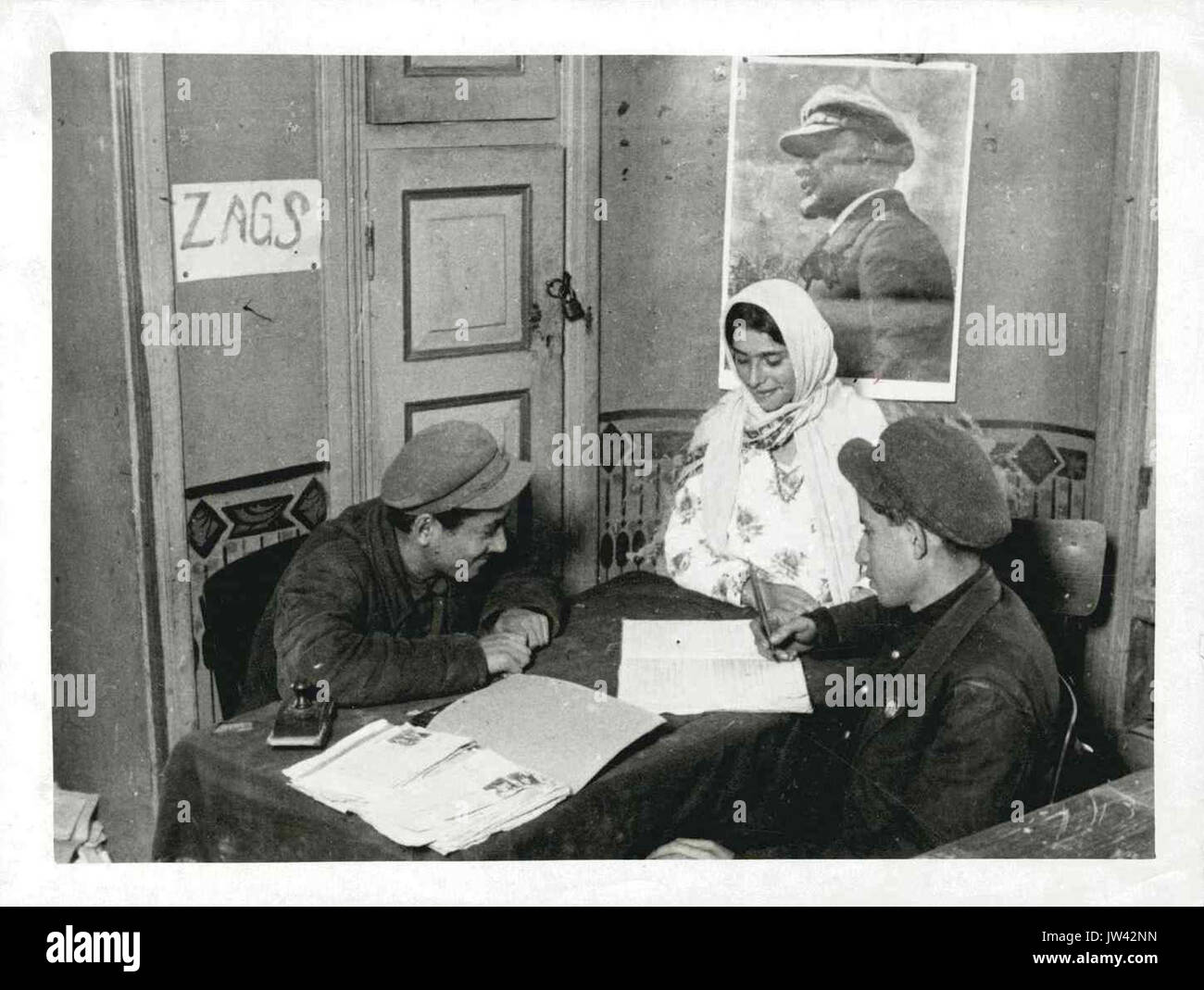 The young communist M Khatayevitch registering his marriage with the ...
