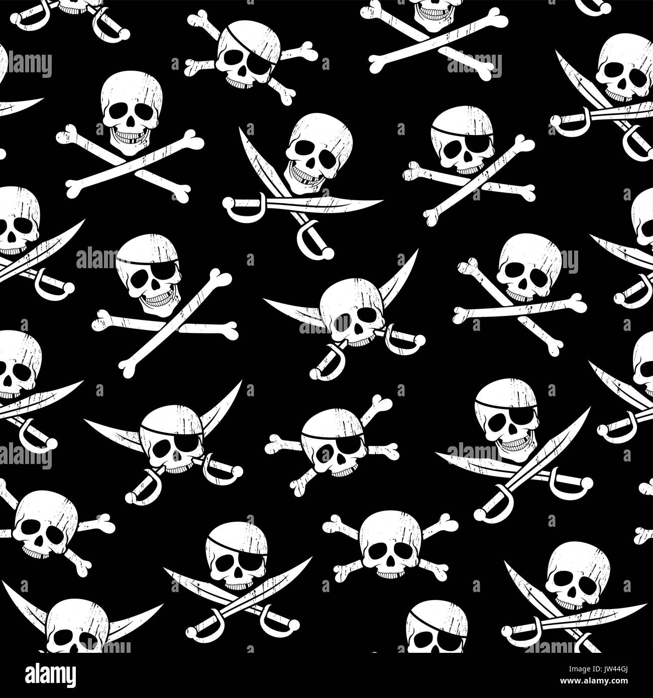 Seamless pirate pattern with Jolly Roger in different variations Stock ...