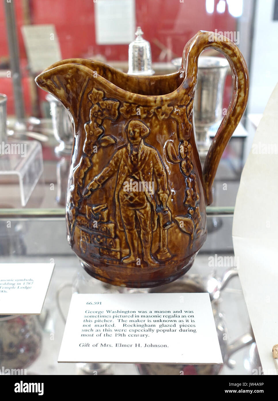 Pitcher with George Washington in Masonic regalia, Rockingham Pottery ...