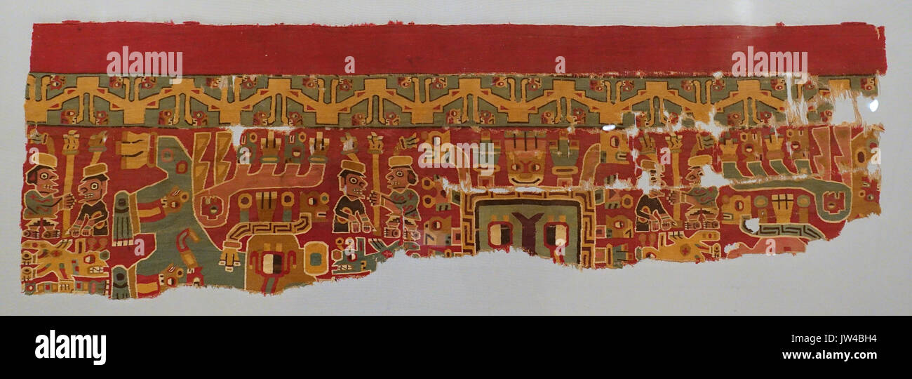 Sacrificial textile, Peru, Wari style, 8th century AD, cotton, camelid ...