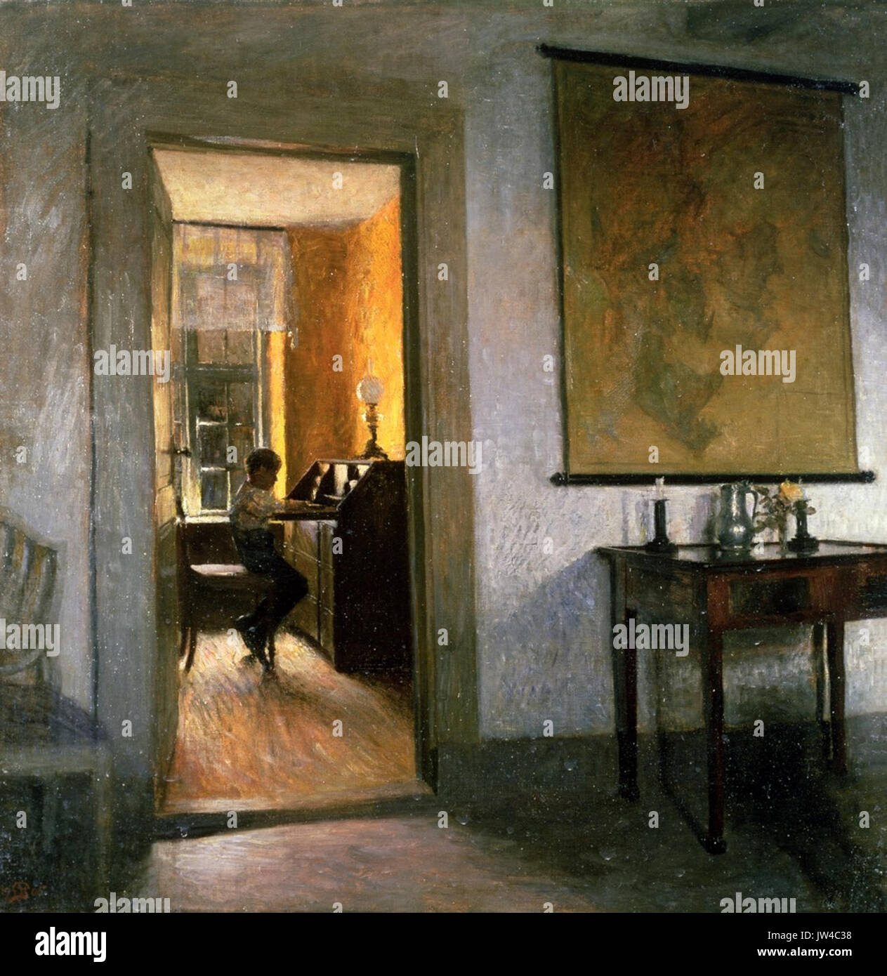 Peter Vilhelm Ilsted (Danish artist, 1861 1933) Boy Studying Stock ...