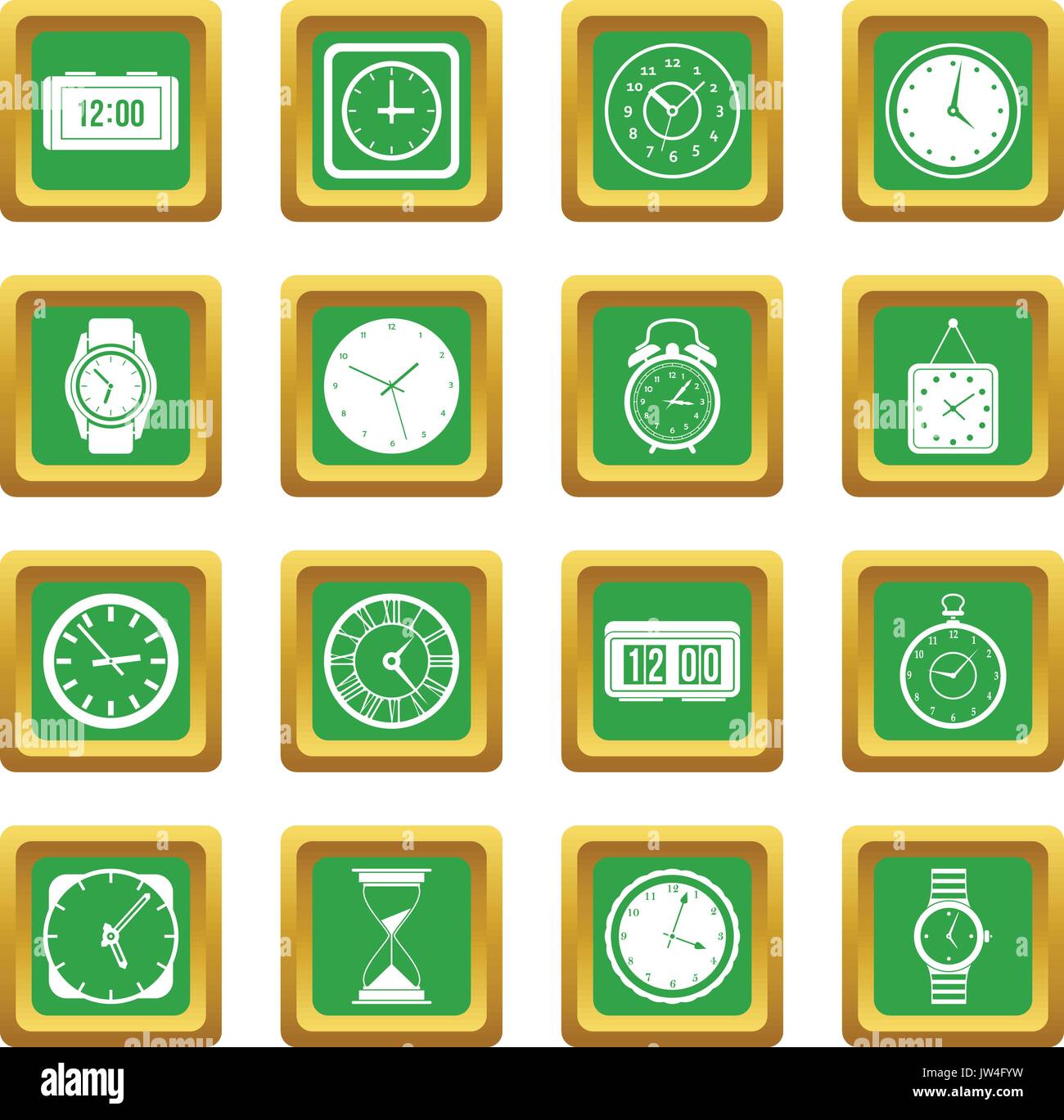 Time and Clock icons set green Stock Vector Image & Art - Alamy