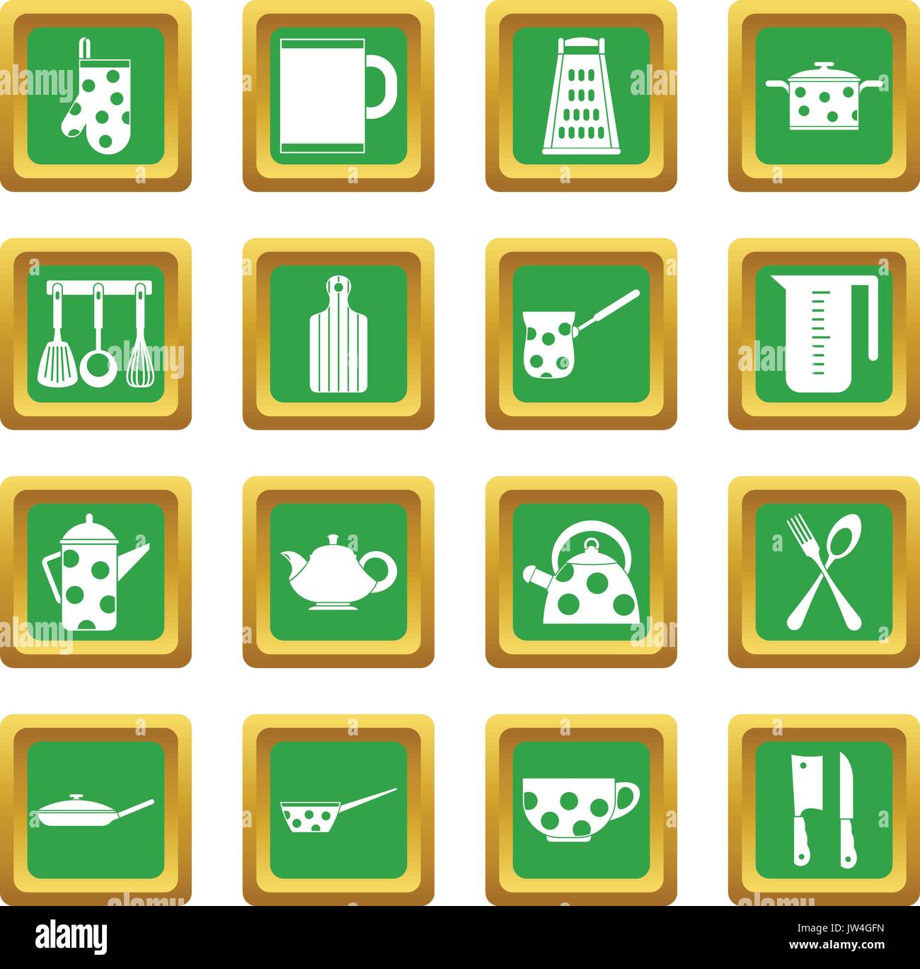 Kitchen tools and utensils icons set green Stock Vector Image & Art - Alamy