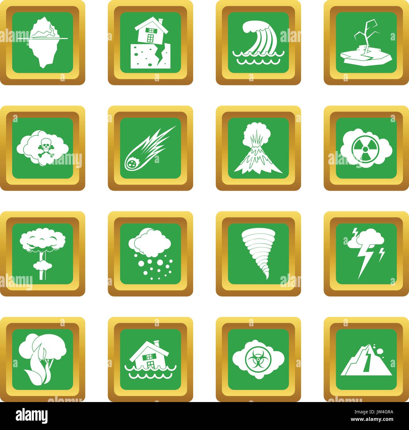 Natural disaster icons set green Stock Vector Image & Art - Alamy