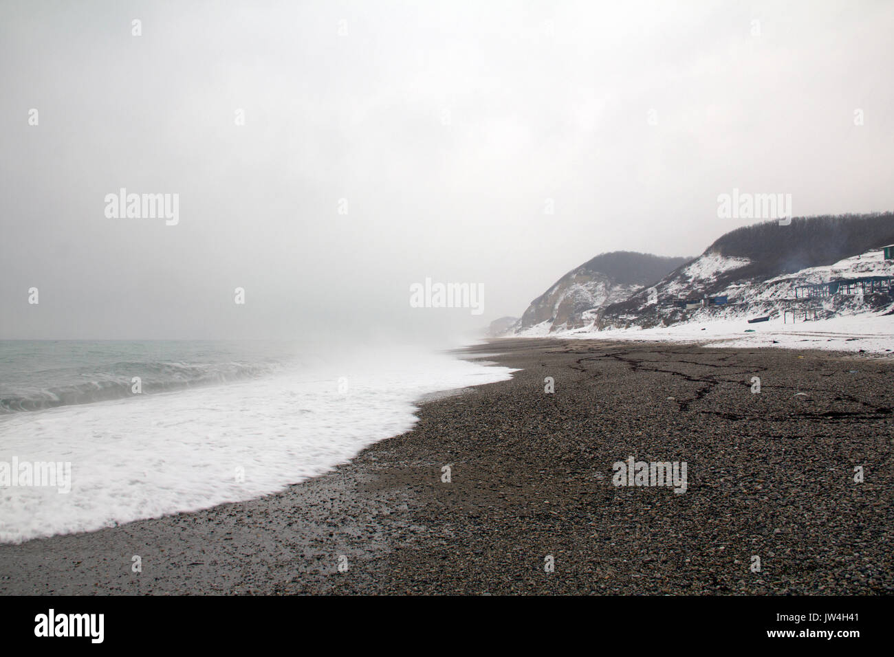 Beautiful views of the winter snow, the beach and the ocean Stock Photo ...