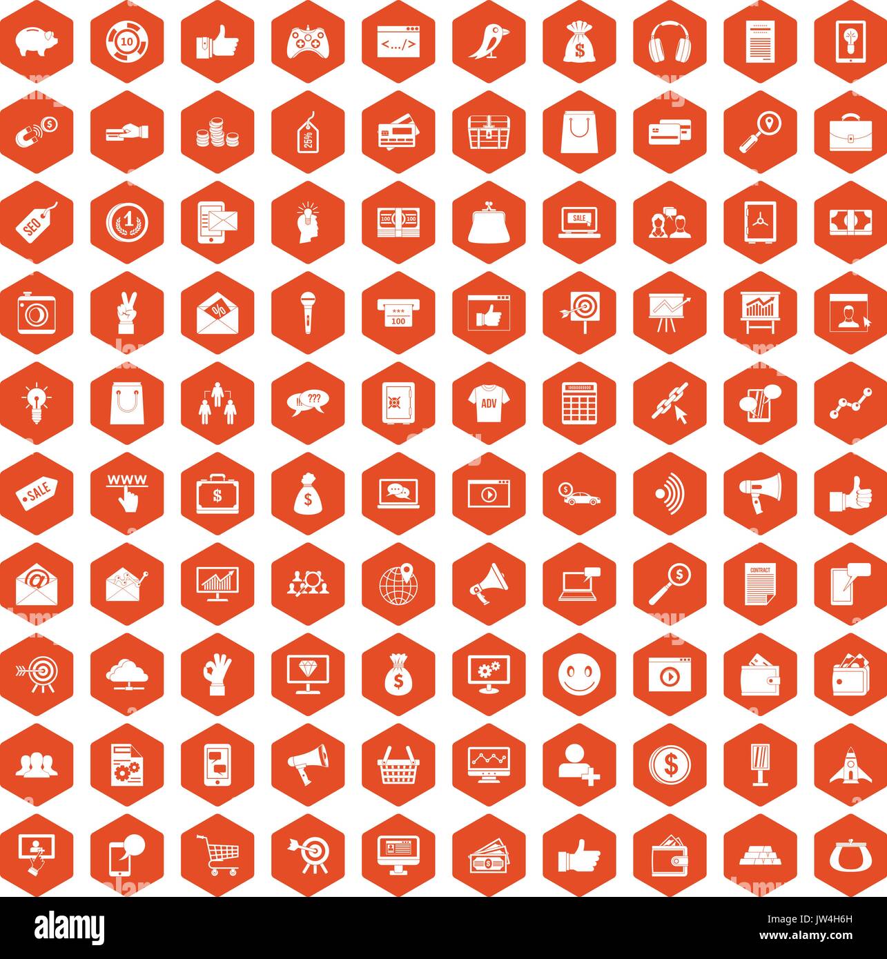 100 digital marketing icons hexagon orange Stock Vector Image & Art - Alamy