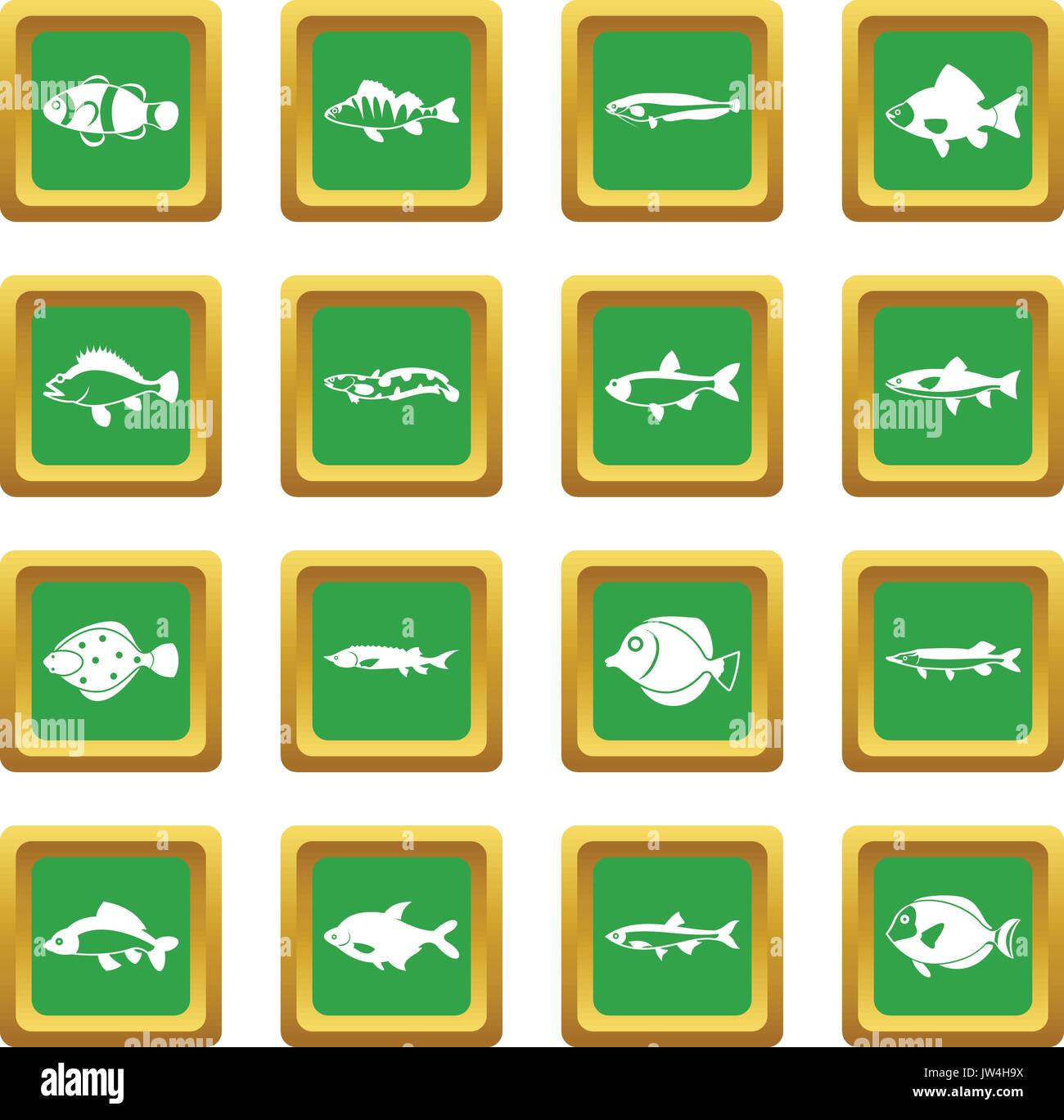 Cute fish icons set green Stock Vector Image & Art - Alamy